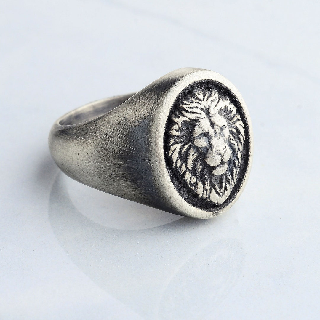 Lion Head Sterling Silver Signet Ring - Gothic Jewelry Gift - Etsy