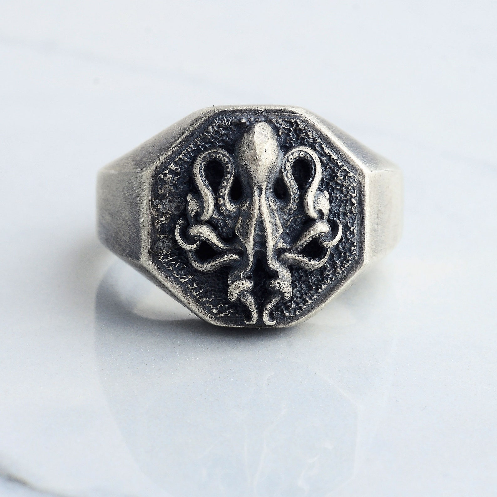 Octopus Signet Mens Ring, Sterling Silver Sea Animal Ring, Mens Ring ...