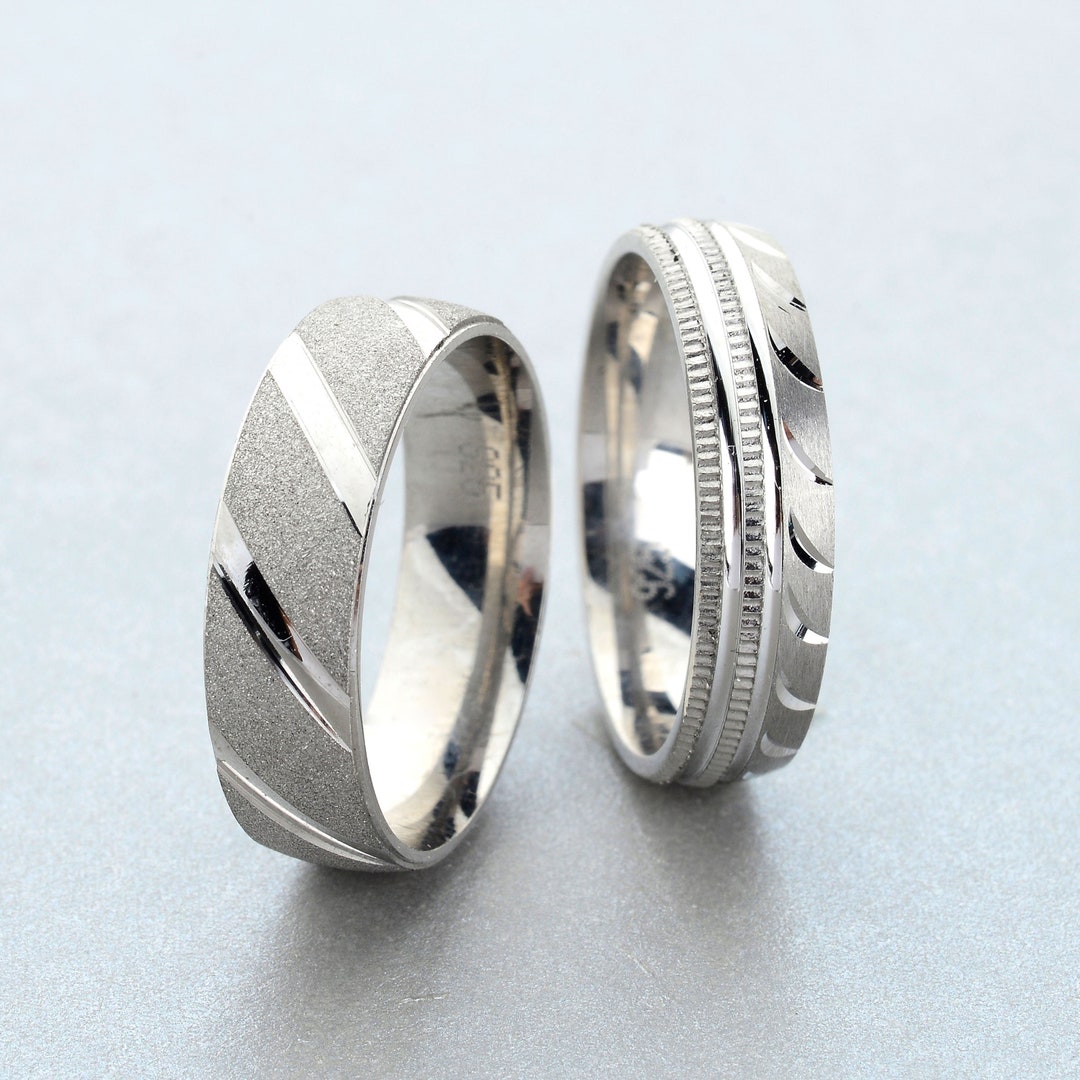 Simple Wedding Band Set, Modern Wedding Ring Set, Matching Wedding ...