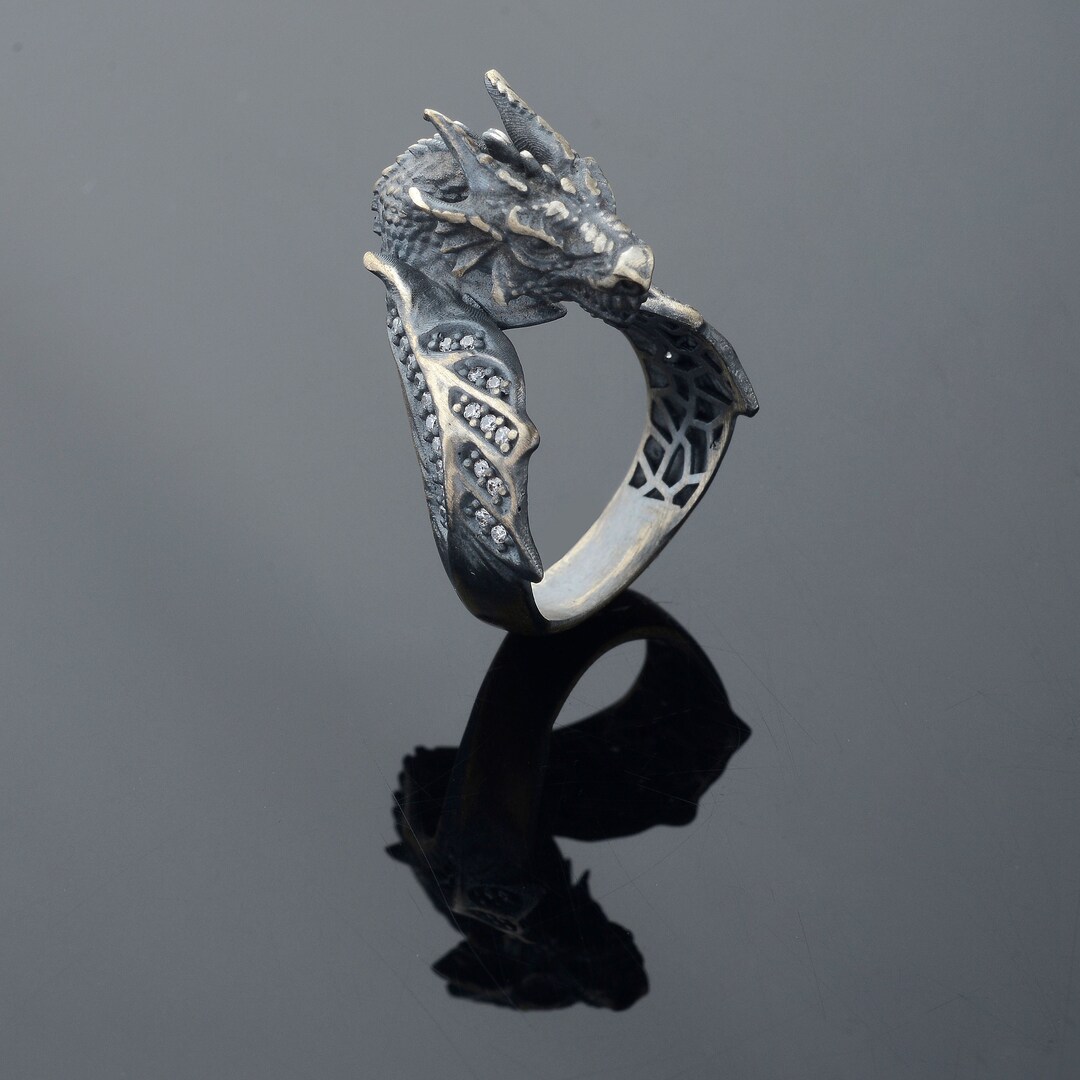 Silver Dragon Ring Dragon Biker Ring Gothic Dragon Ring - Etsy
