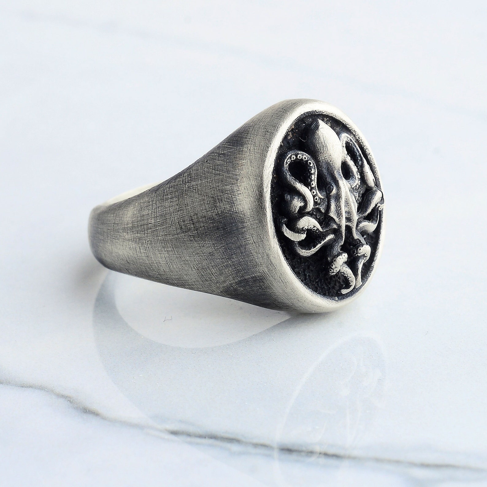 Octopus Signet Mens Ring: Oxidized Sterling Silver, Gothic Boho - Etsy