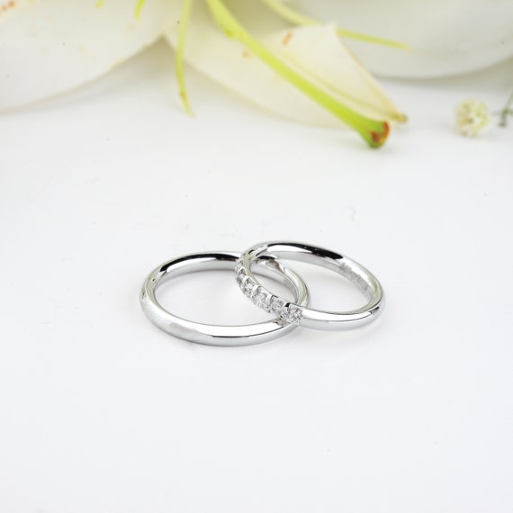 2 Mm Wedding Band Set Wedding Ring Set Matching Wedding - Etsy