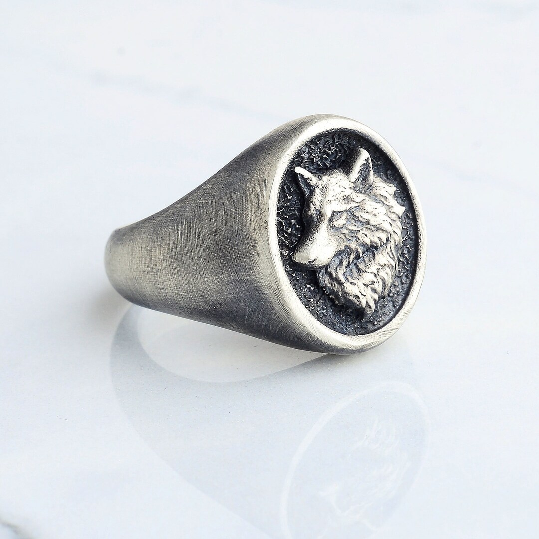 Silver Wolf Men Ring, Stelring Silver Pinky Ring , Stackable Pinky ...
