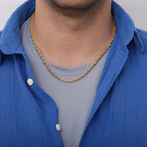 Gold King Chain, Mens Byzantine Chain Necklace, 925 Silver Gold Plated ...