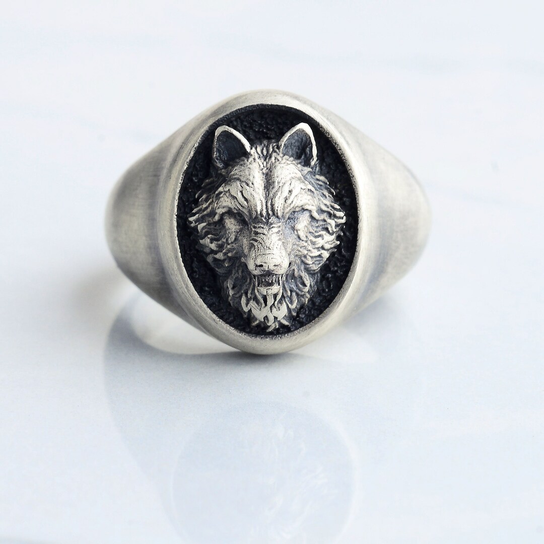 Silver Wolf Men Ring, Handmade Animal Ring, Men Ring, Sterling Silver ...