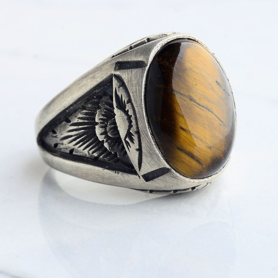 Tiger Eye Men Ring, Gemstone Man Ring, Silver Tiger Eye Ring, Ottoman ...