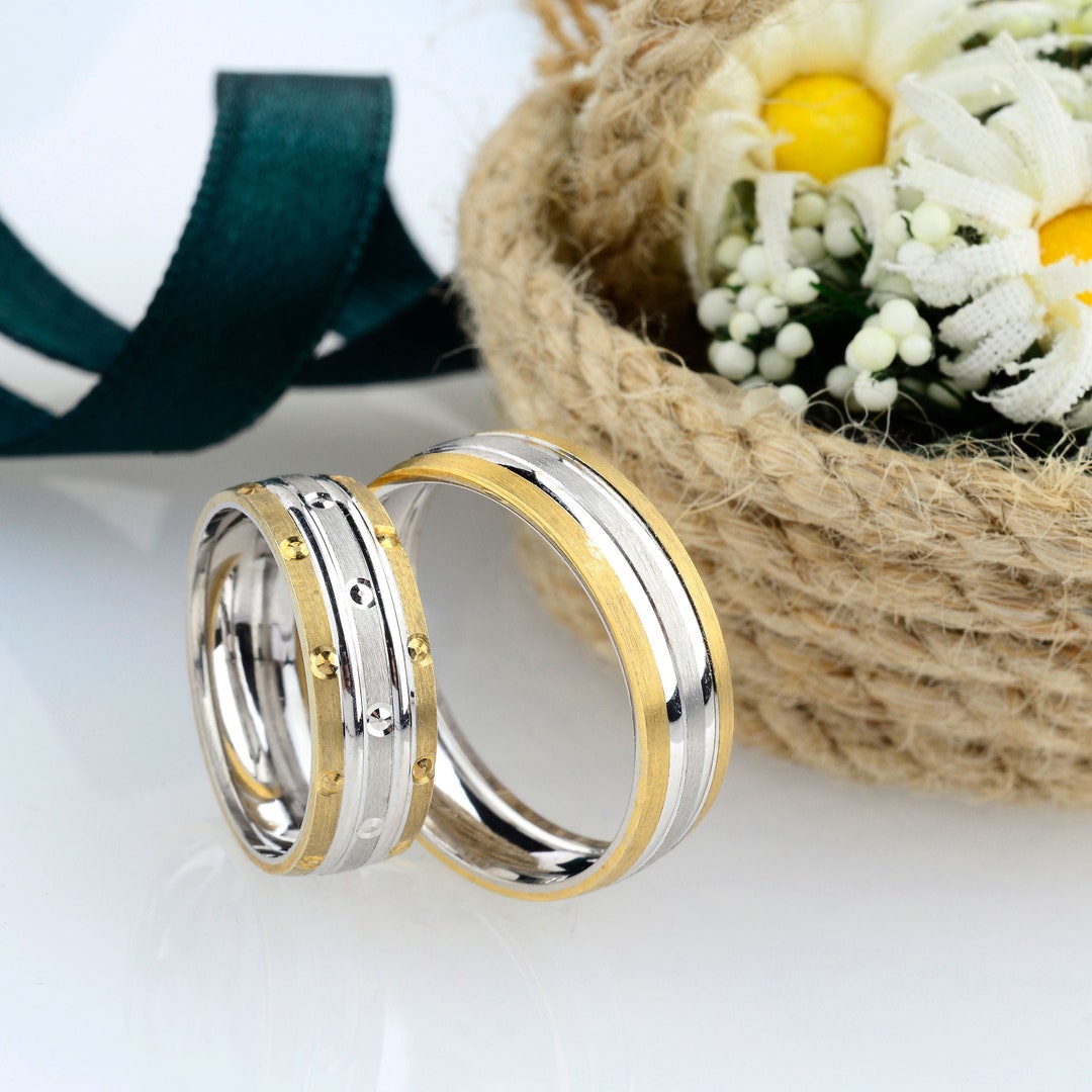 Modern Wedding Band Set, Wedding Ring Set, Matching Wedding Bands for ...