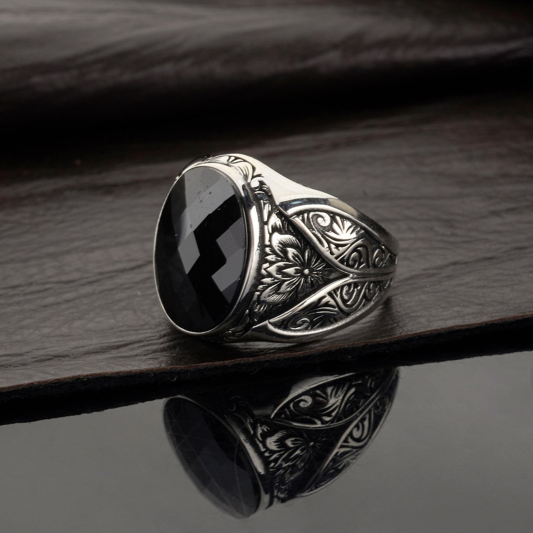 925 Silver Black Zircon Ring, Black Zircon Stone Ring, Black Stone Men ...