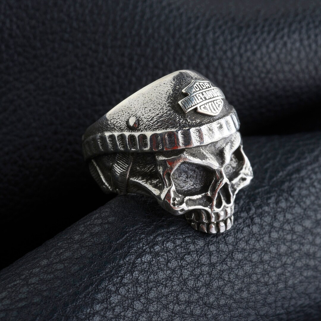 Skull Biker Men Ring, Silver Motorcyclist Ring, Skeleton Ring, Skull ...