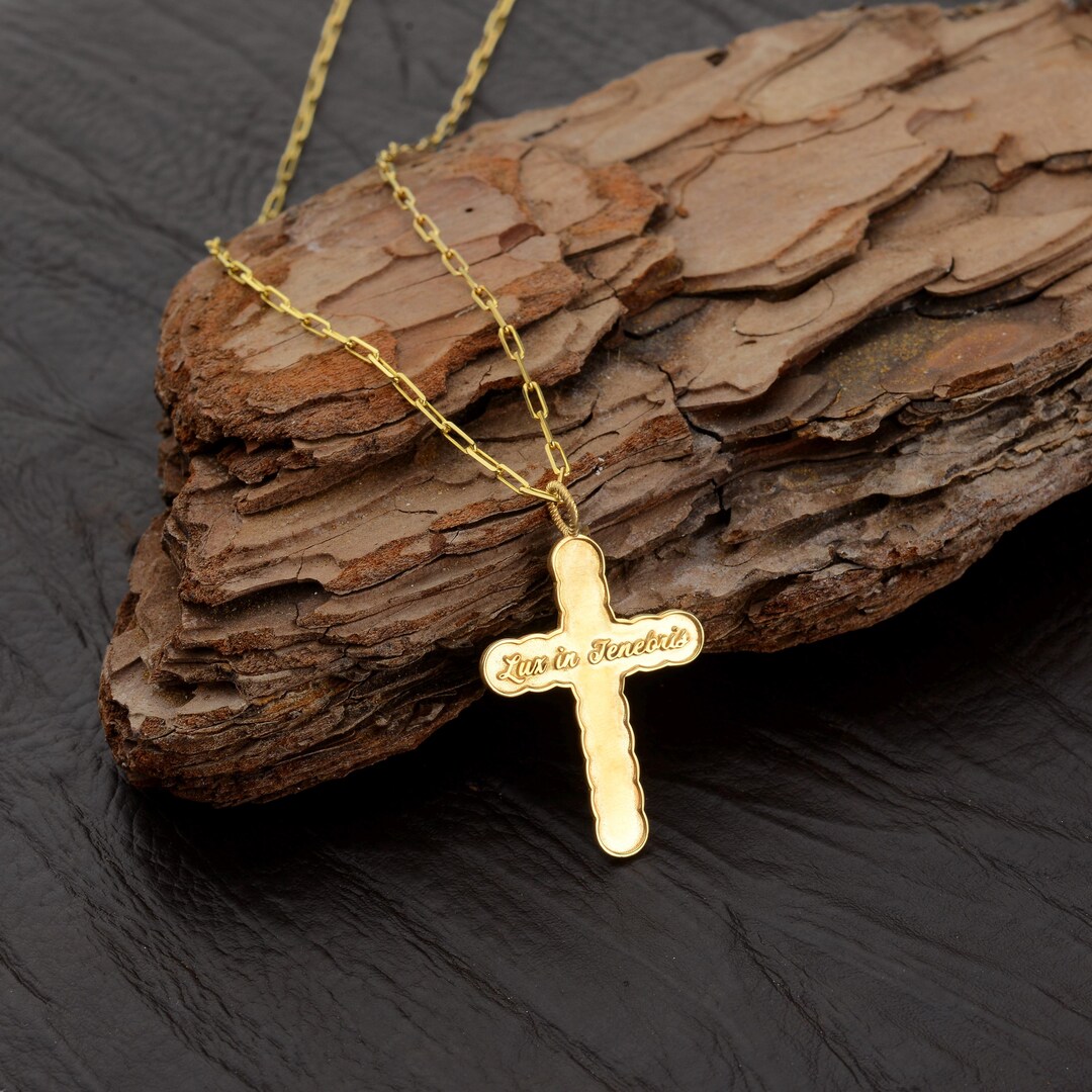 Personalized Gold Cross Necklace: Engraved Sterling Silver Faith ...