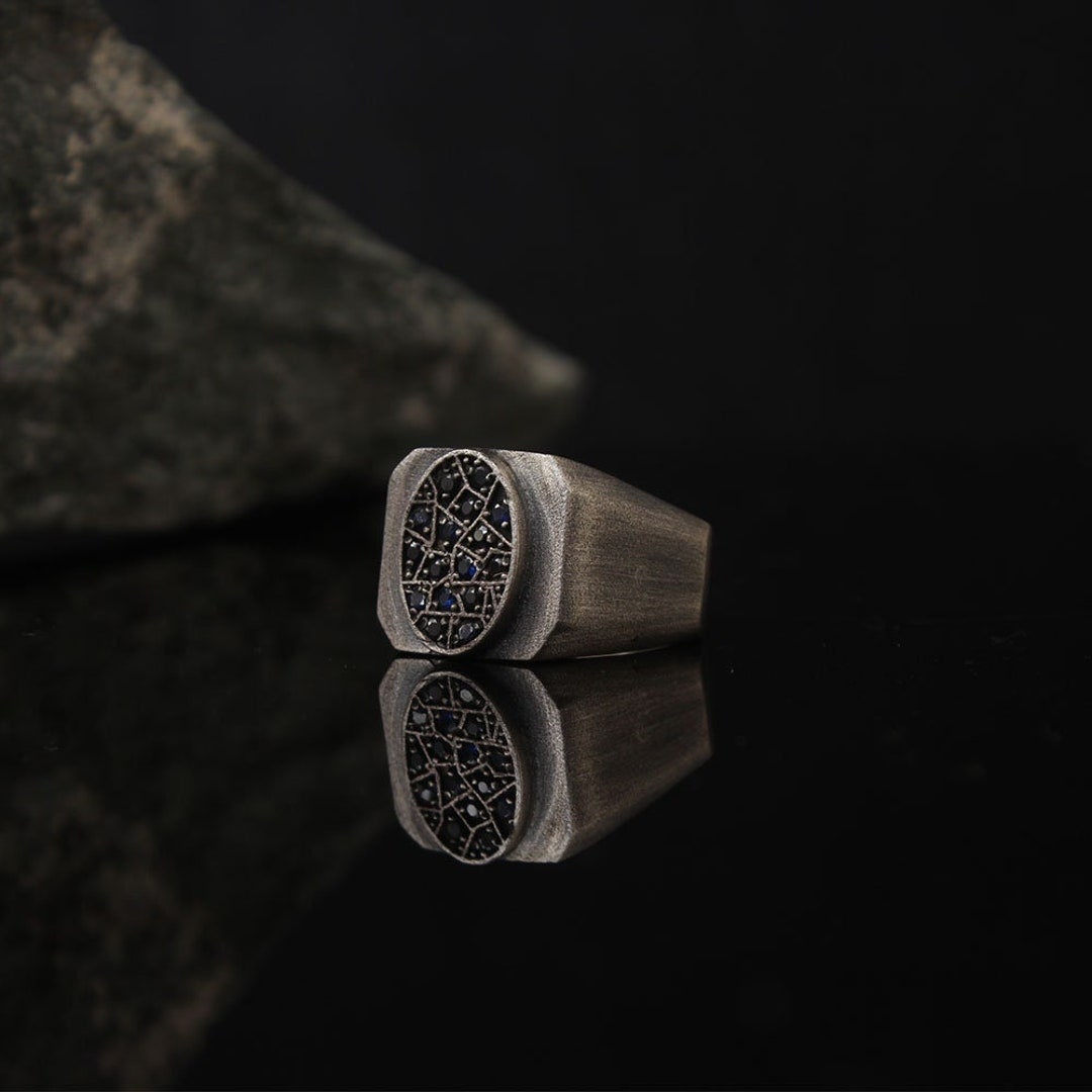 Silver Stone Men Ring, Antique Style Man Ring, Unique Oxidized Men Ring ...