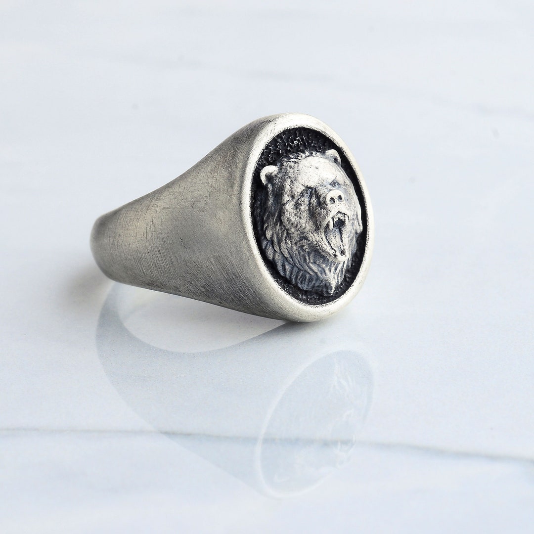 Silver Viking Bear Ring,3d Bear Head Ring, Animal Men Ring, Sterling ...