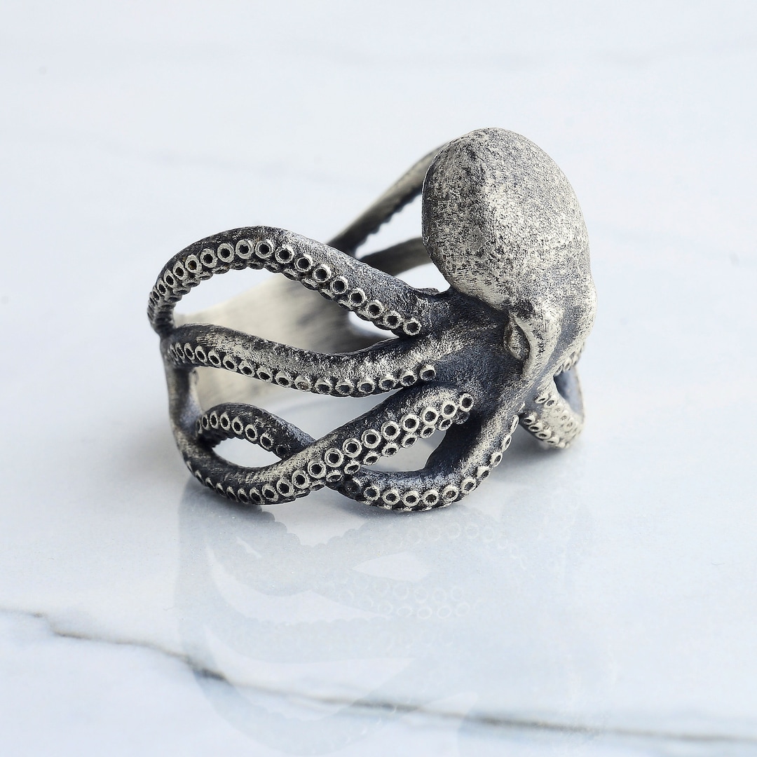 3D Octopus Head Ring: Sterling Silver Gothic Mens Ring - Etsy