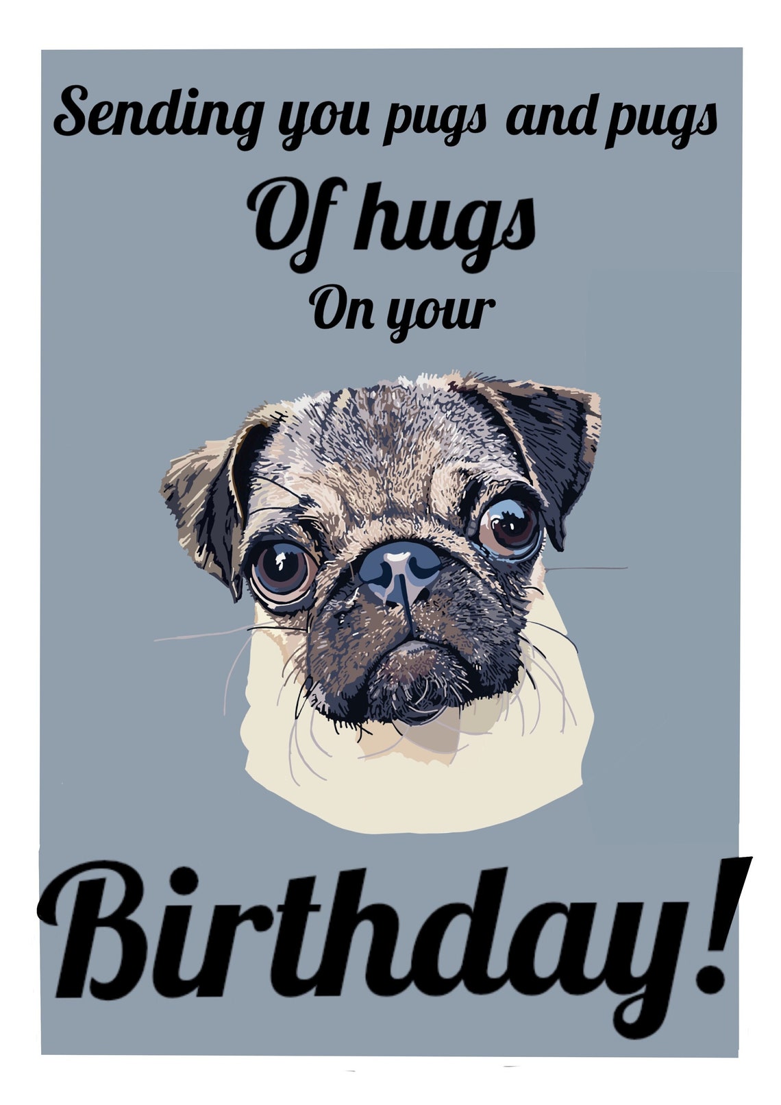 Pug Happy Birthday Card - Etsy