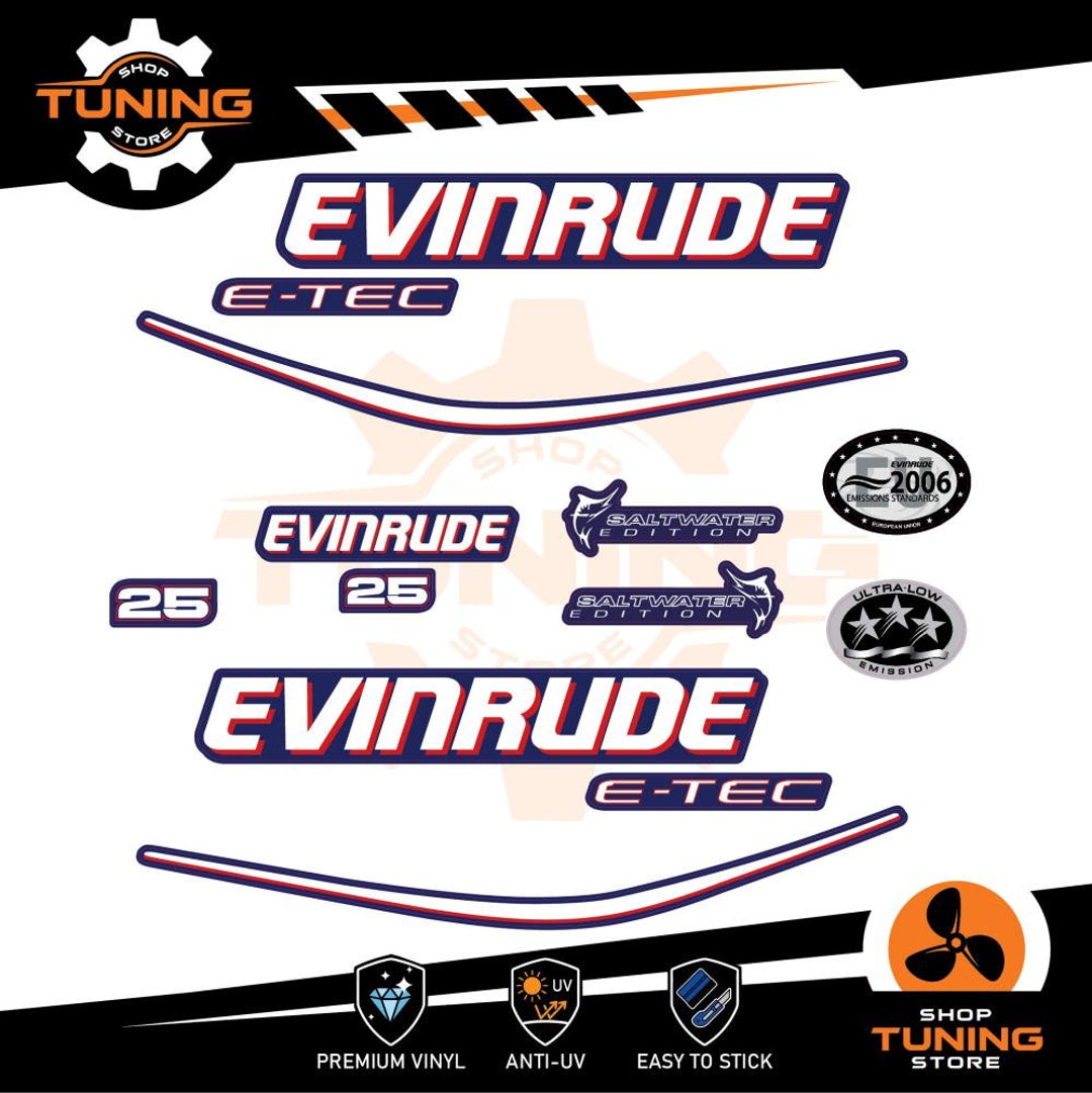 Sticker Kit Compatible With EVINRUDE E-TEC 25 HP Outboard Marine Engine ...