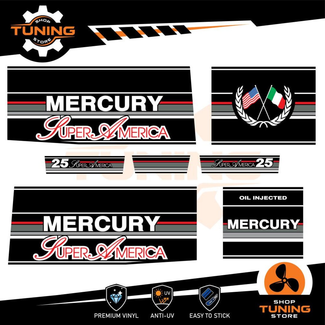 Kit Stickers Marine Engine Outboard Mercury 25 Hp Super - Etsy