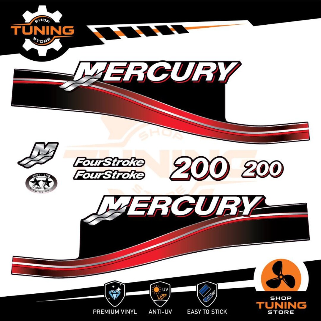 Sticker Kit Compatible With Mercury 200 HP Outboard Marine Engine ...