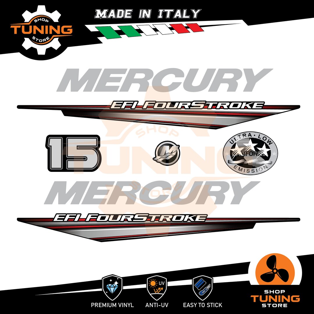 Kit Stickers Marine Engine Outboard Mercury 15 Hp Four Stroke Efi Pro ...
