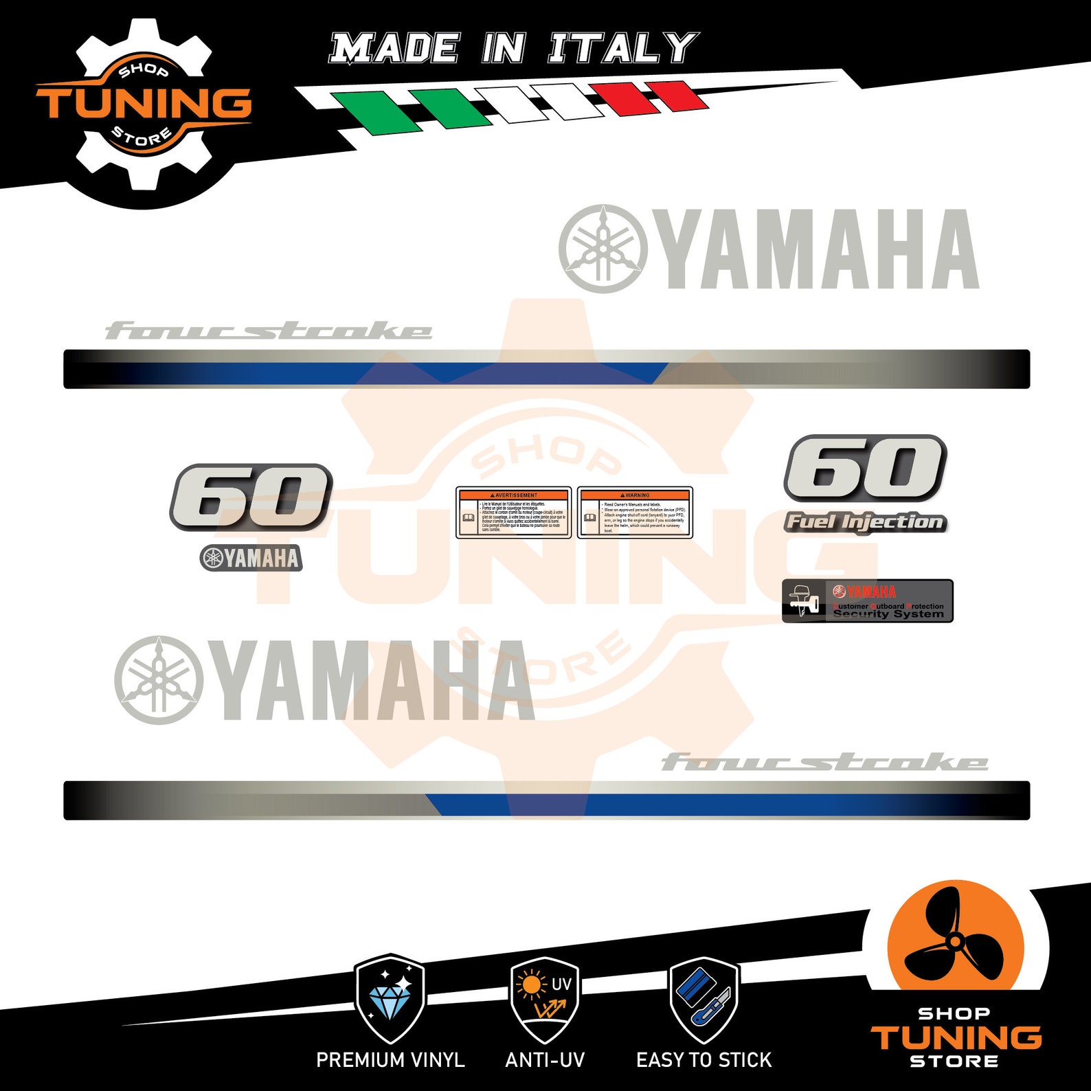 Yamaha 60hp Outboard Marine Engine Sticker Kit - Fourstroke F60 Fuel ...