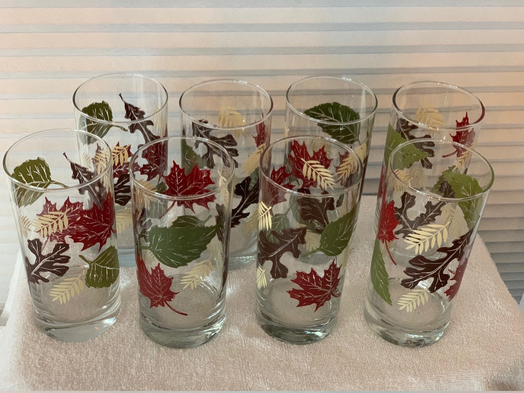 Vintage 15 Oz Autumn Leaves Glass Tumblers (set of 8) "late Fall Leaf ...
