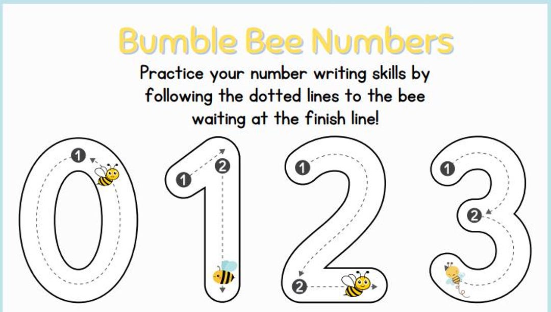 Bumble Bee Number Tracing Worksheet - Etsy