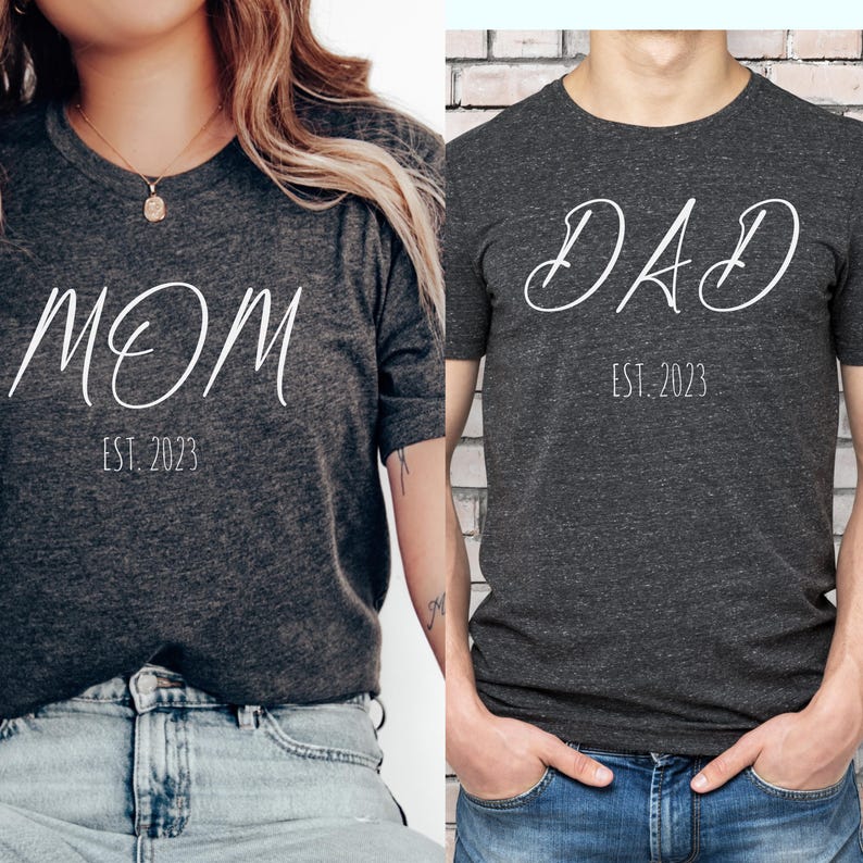 Personalized Mom and Dad Est Shirts, Pregnancy Announcement, Matching ...