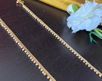 Anklets Design Pattilu Gold Finish pearl Drop 11. Inches Long thin Dainty small Cute Anklets Indian Jewelry south Indian Jewelry. Etsy