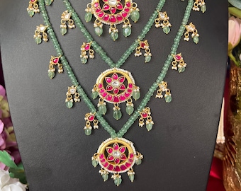 Jadau Kundan Mint Green Pearls 10 Lines Each Side /gold Finish/traditional Trendy Necklace One ...