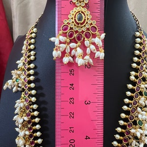 Guttapusalu Haram Rice Pearls Long Haram/ruby Kemp Traditional Trendy ...