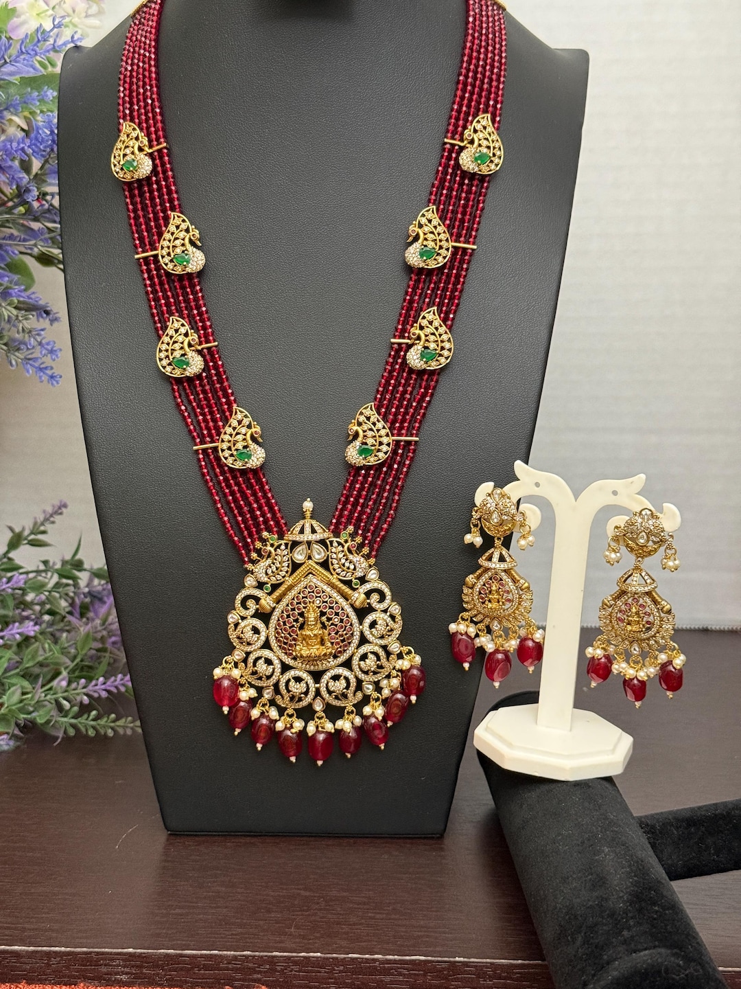 Goddess Lakshmi Devi/haram Set Onyx Levander Pink Beads:/ Antique Gold ...