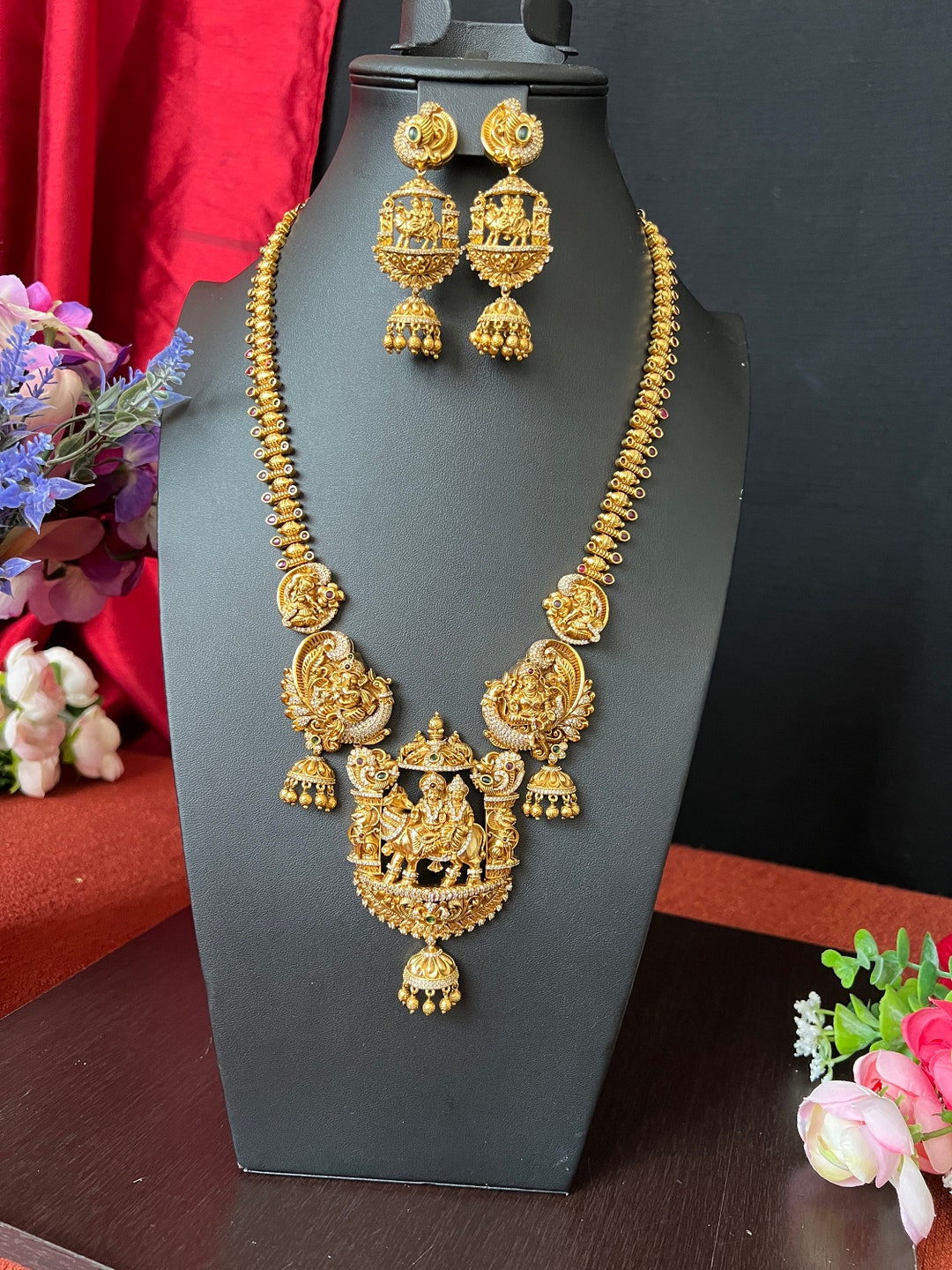 Siva Parivar Long Haram/32inches Long/with Earrings/nakshi Jewelry ...