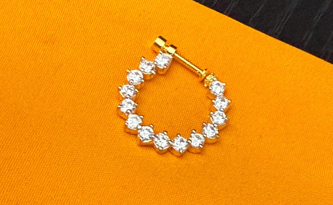 Round Stone Nose Ring: Gold Finish Bridal Nath - Etsy