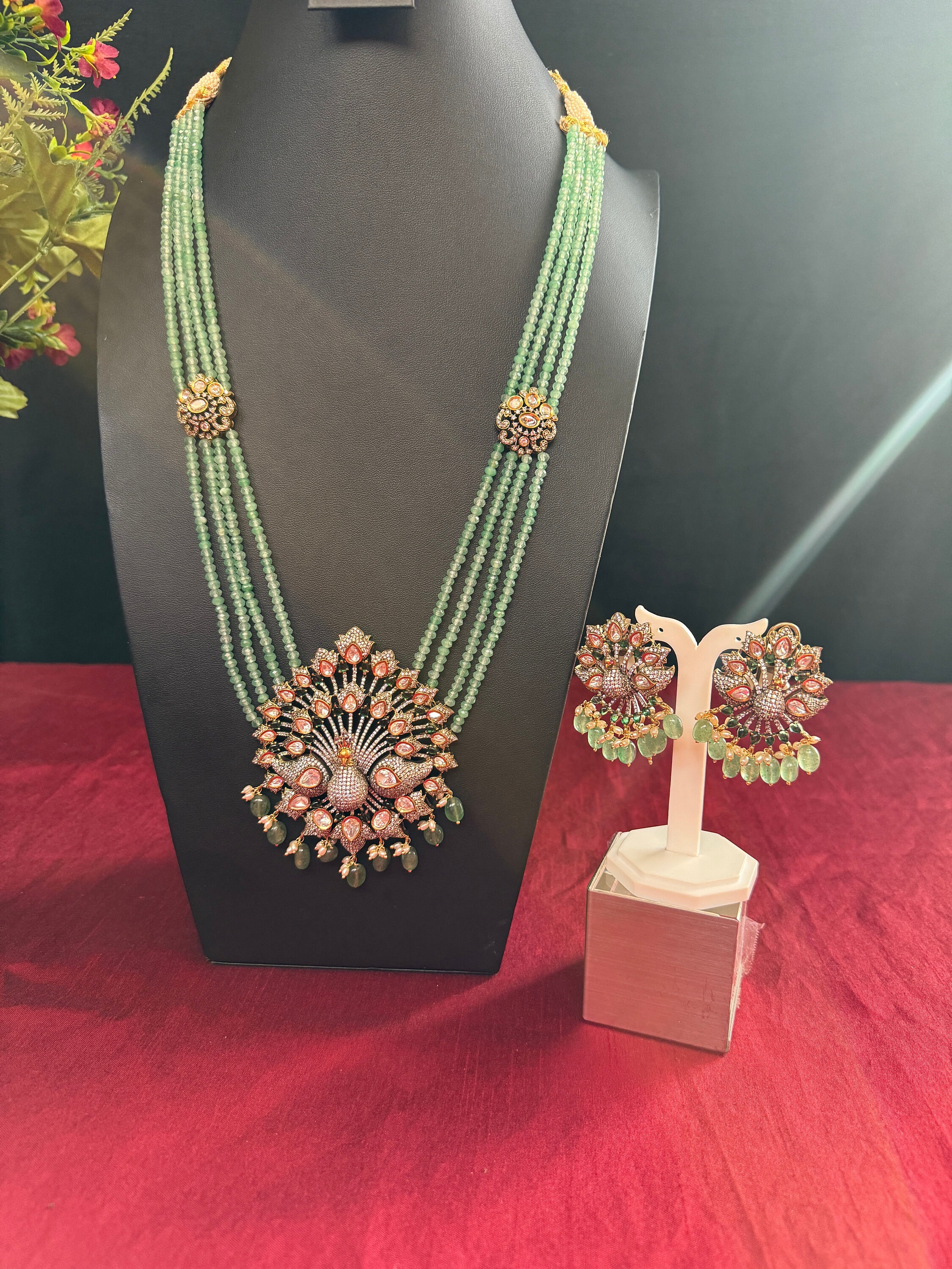 Mint Green Chatham Beads Haram: Victorian Peacock Indian Jewelry Set - Etsy