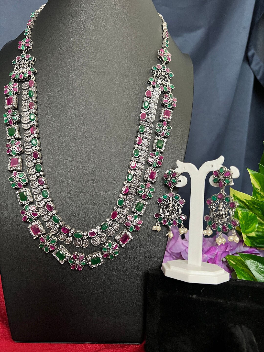 German Silver Haram With Matching Earring Set/ Oxidized Silver Finish ...