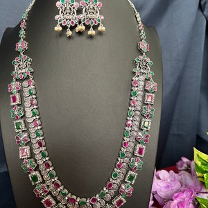 German Silver Haram With Matching Earring Set/ Oxidized Silver Finish ...