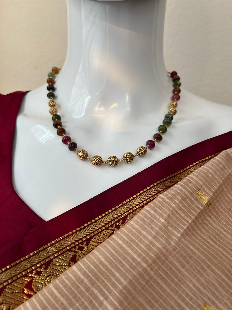 Nakshi Gold Bead Mala: Multi-color Gemstone Necklace, 18.9 Inch - Etsy