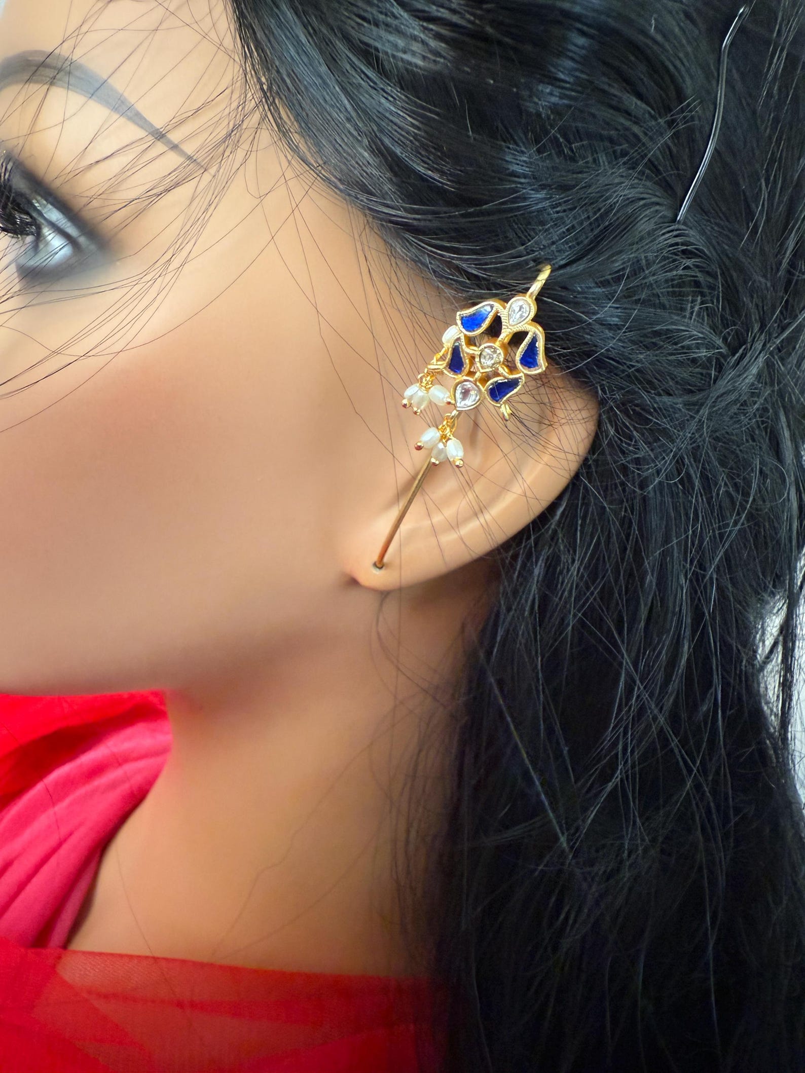 Royal Blue Kundan Bugadi Ear Cuffs: Gold Finish ,check the Size Before ...