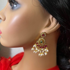 Guttapusalu Haram Rice Pearls Long Haram/ruby Kemp Traditional Trendy ...