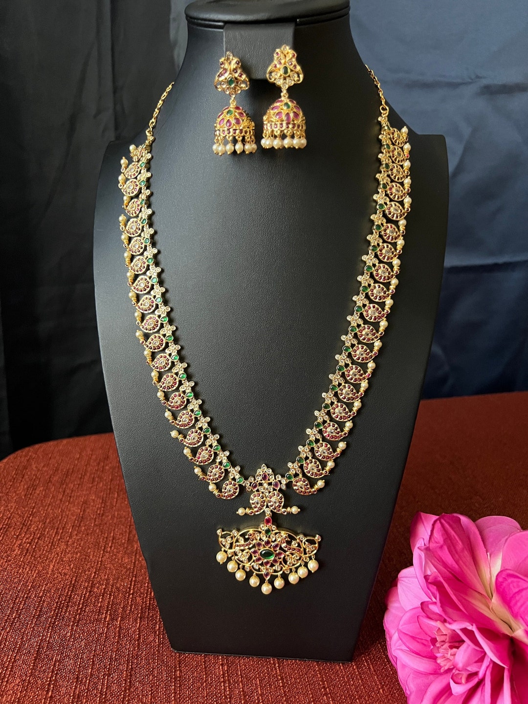 Ruby Kemp Mango Long Haram Peacock Light Yellow Micro Gold Finish /ruby ...