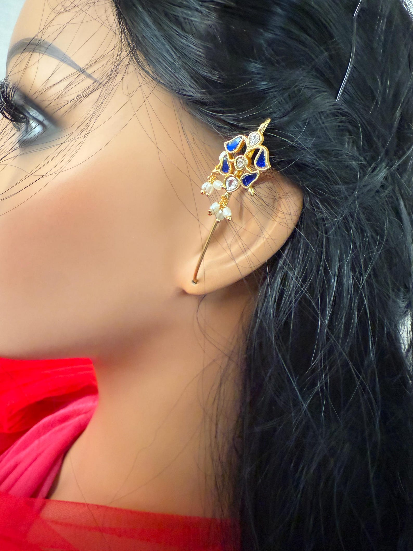 Royal Blue Kundan Bugadi Ear Cuffs: Gold Finish ,check the Size Before ...