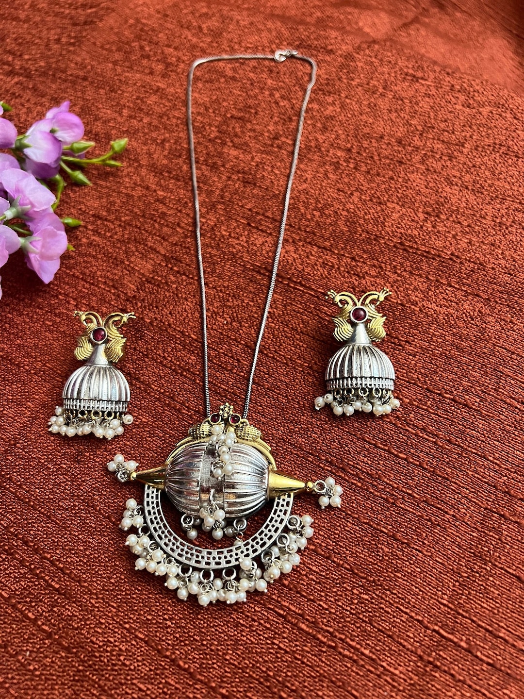 Silver Look Like Premium Two-tone Brass Silver Finish / Ruby - Etsy