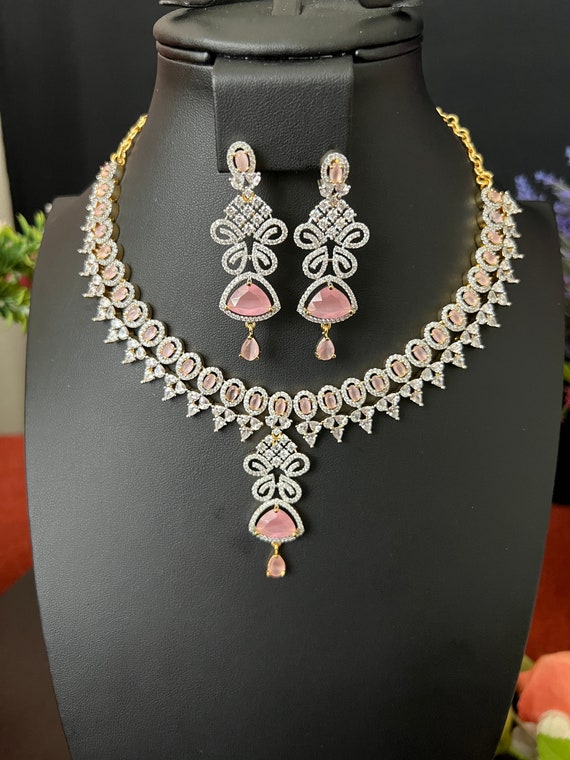 Dublet Green AD Stones small Necklace With Earrings dimond Finish Premium Quality gold Polish gift Jewelry south Indian Jewelry Etsy