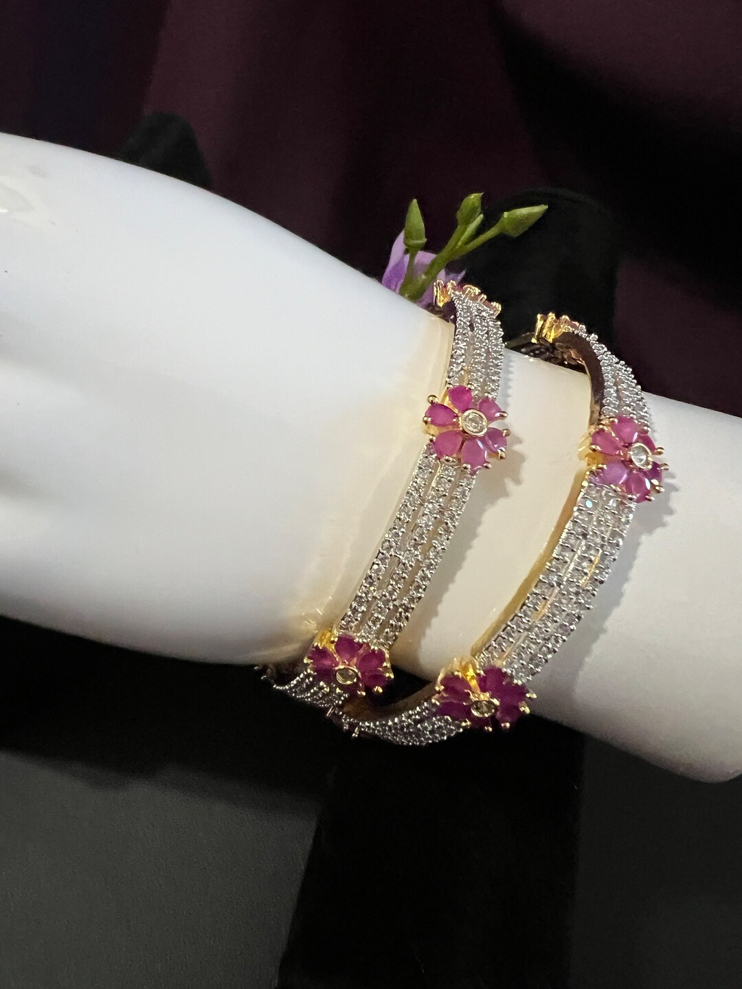 Ruby Pink AD Stone Bangles: South Indian Gold Finish Jewelry (set of 2 ...