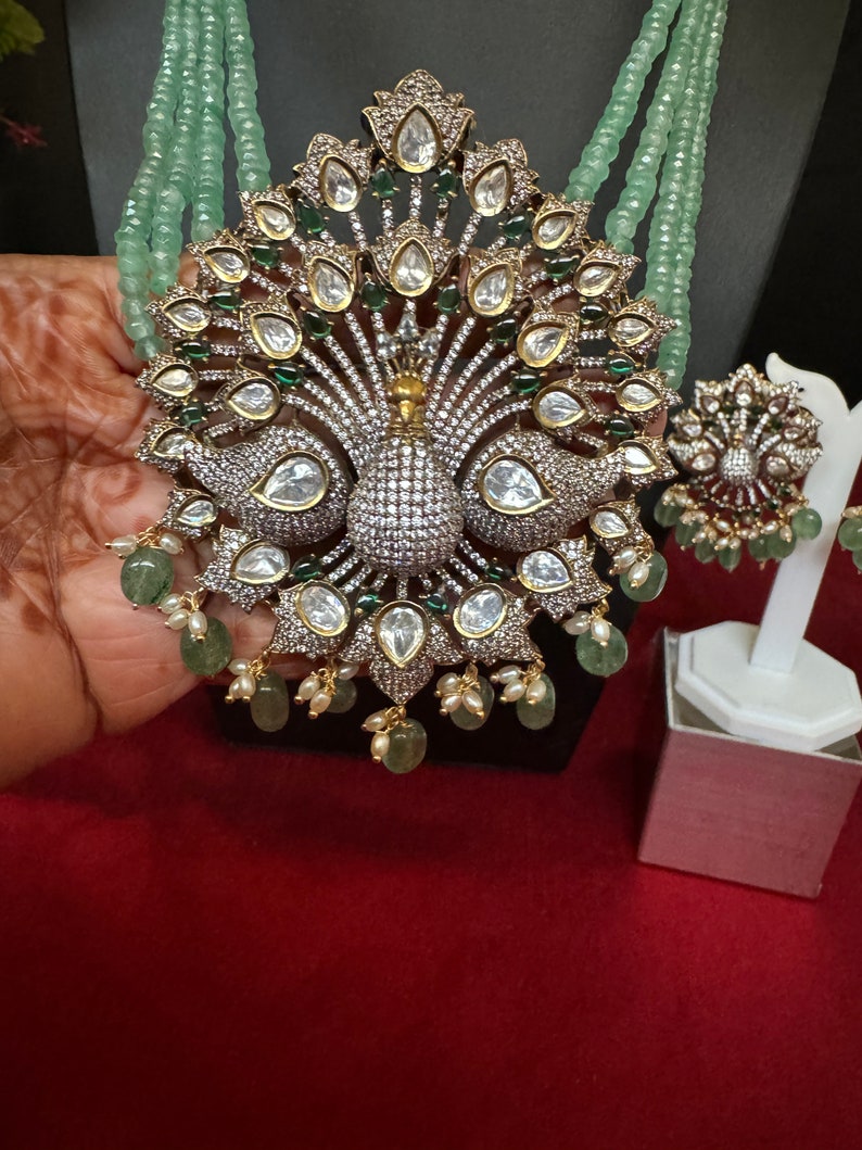 Mint Green Chatham Beads Haram: Victorian Peacock Indian Jewelry Set - Etsy