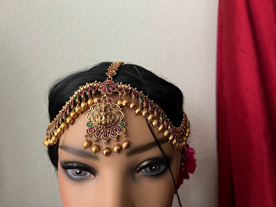 Hair Damini /matha Patti /antique Gold Bead Drop Finish/maang Tikka ...