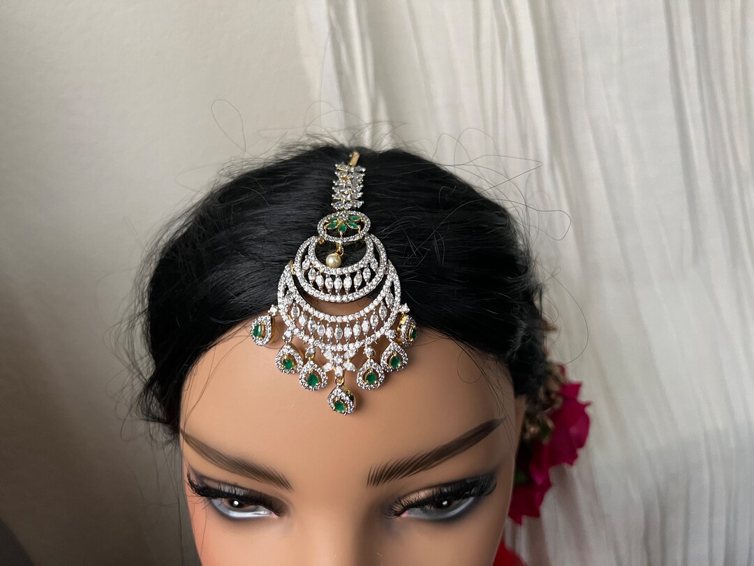 Mang Tikka/ Indian Jewelry Forehead Jewelry Tikka/emerald AD Stones/ 4. ...