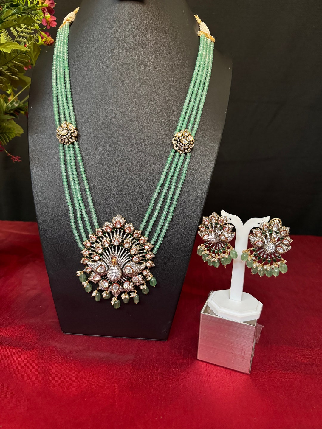 Mint Green Chatham Beads Haram: Victorian Peacock Indian Jewelry Set - Etsy