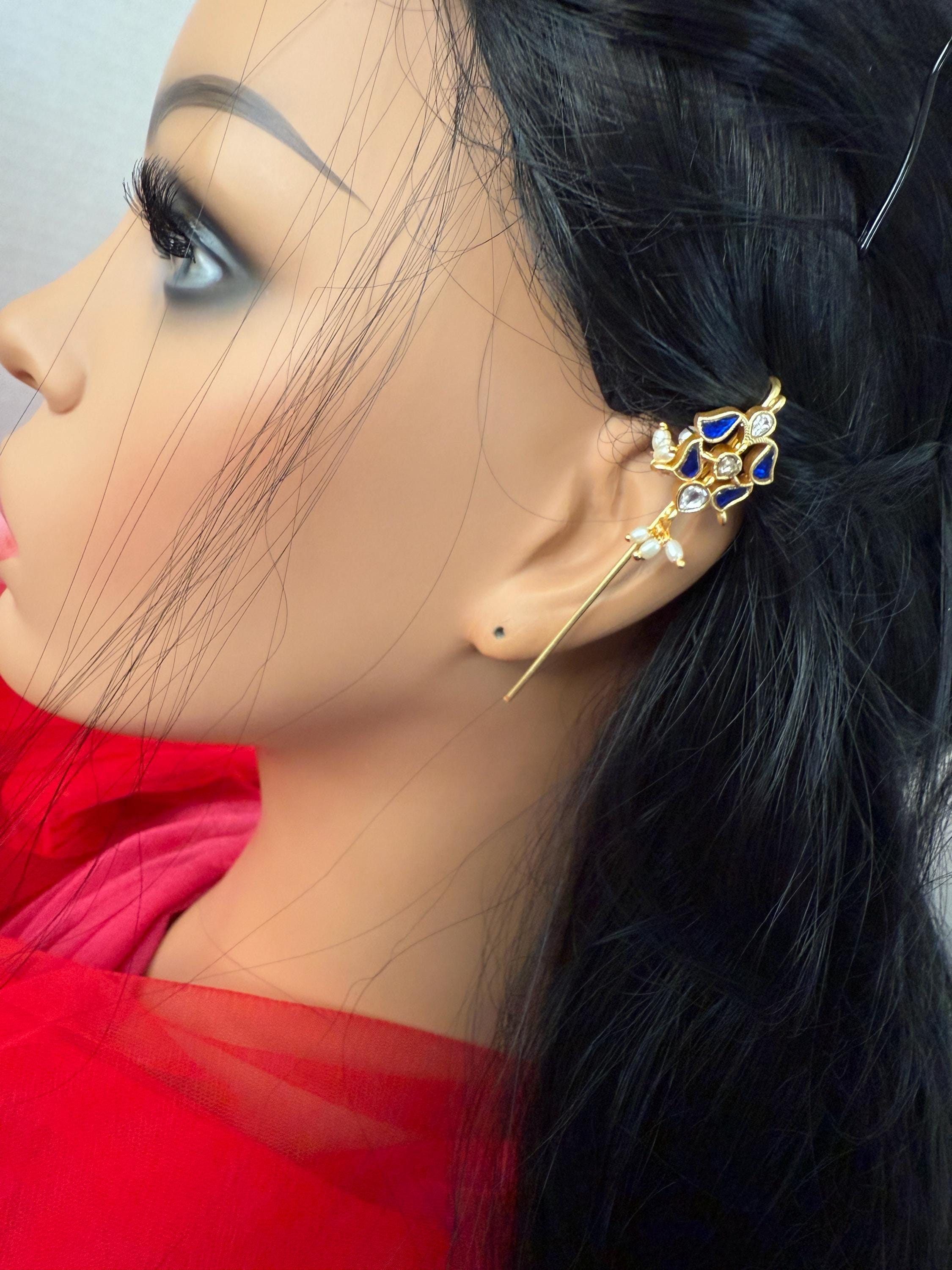 Royal Blue Kundan Bugadi Ear Cuffs: Gold Finish ,check the Size Before ...