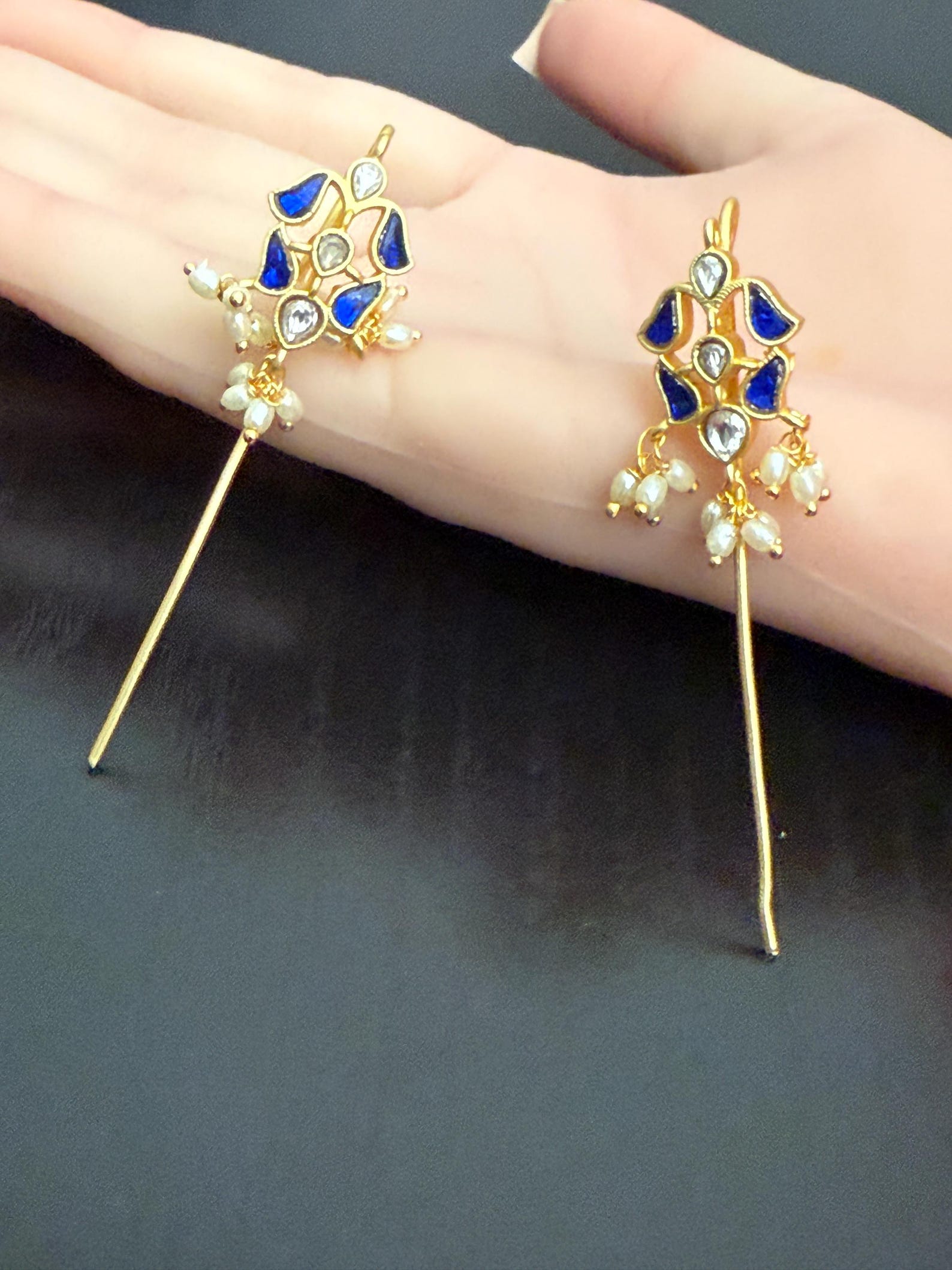 Royal Blue Kundan Bugadi Ear Cuffs: Gold Finish ,check the Size Before ...