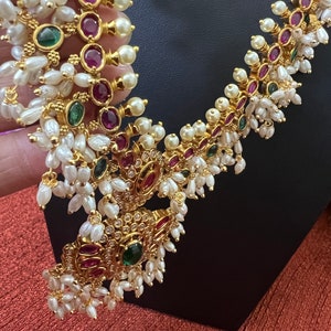 Guttapusalu Haram Rice Pearls Long Haram/ruby Kemp Traditional Trendy ...